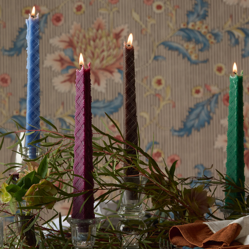 Tartan Obelisk Embossed Taper Candles | Petra Palumbo
